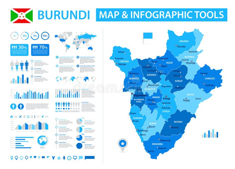 Burundi Infographic Map with Data Visualization Elements - Vector Map of Burundi Stock Vector ...