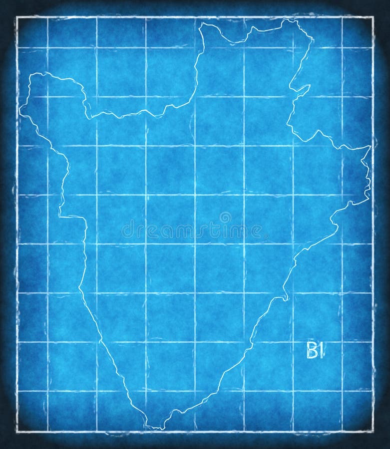 Burundi Map Blue Print Artwork Illustration Silhouette Stock ...