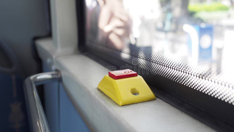 Closeup of Bus Bell Switch for Stop Inside the Public Bus Stock Footage ...