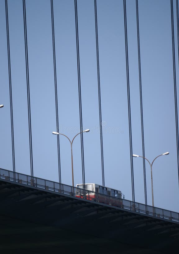 Bus on the bridge stock image. Image of busses, cable - 1231845