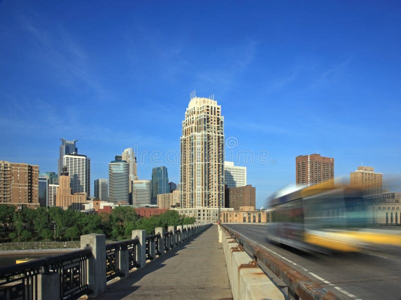 Bus on the bridge stock image. Image of architecture, minnesota - 9585023