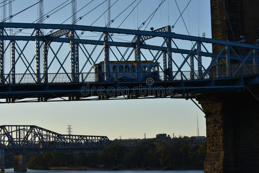 Bus on the bridge editorial stock image. Image of suspension - 102119019