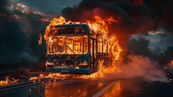 Bus Burning in Flames Causing a Lot of Smoke Stock Illustration ...