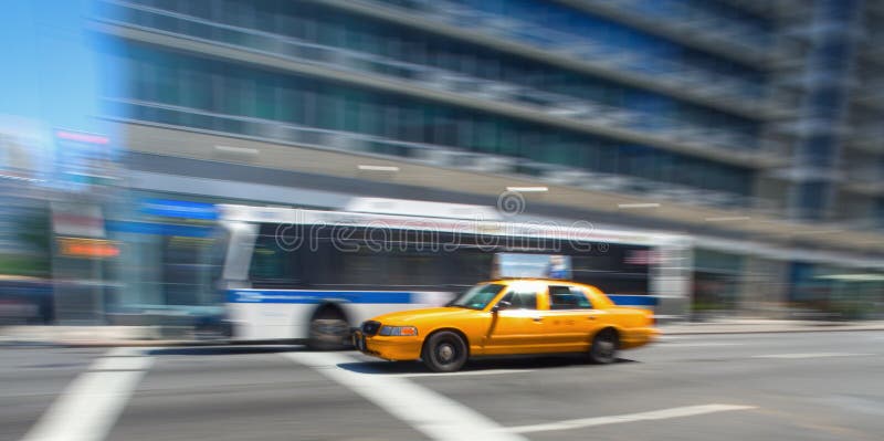 Bus and Yellow Cab in New York Stock Image - Image of speed, york ...