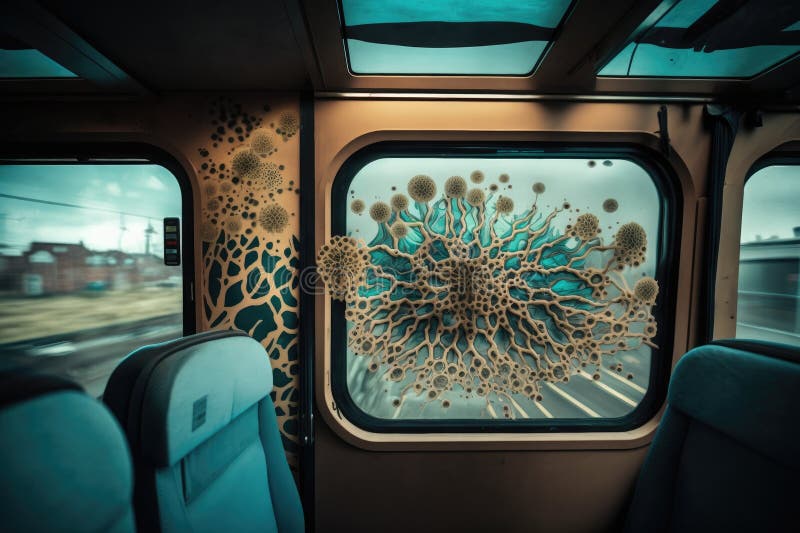 Bus Cabin with Bacteria Growing on the Window, Creating Intricate ...