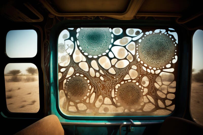 Bus Cabin with Bacteria Growing on the Window, Creating Intricate ...
