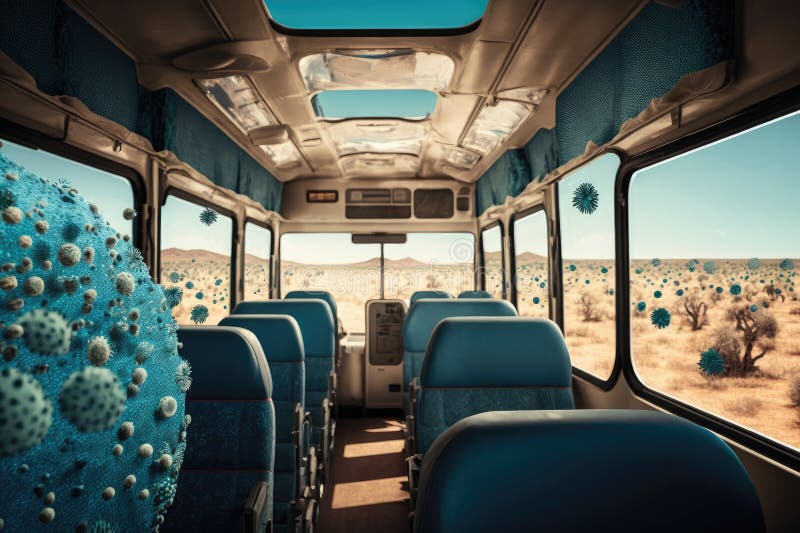 Bus Cabin, with View of the Open Road and Blue Sky Ahead, Populated by ...