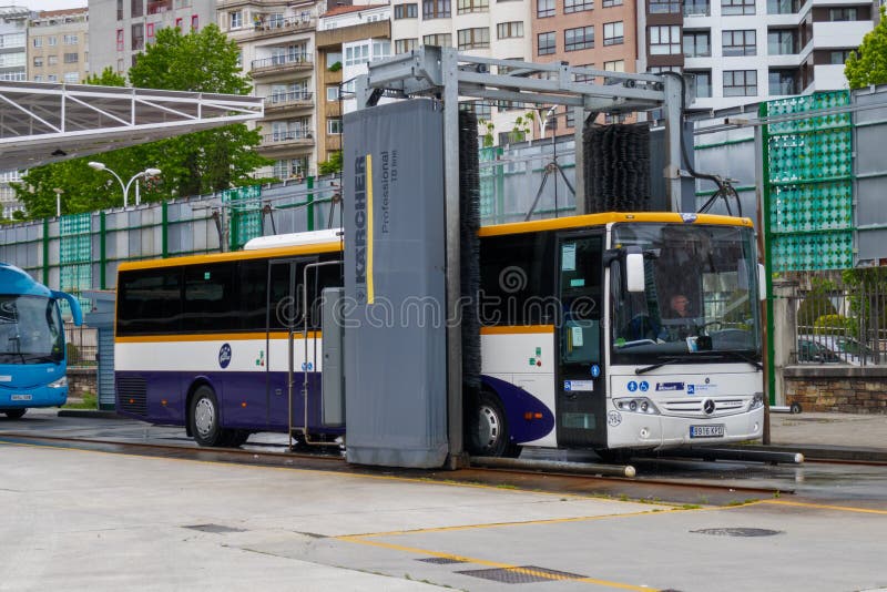 Bus Car Wash Rotating Rollers Machine. Autobus Editorial Photo - Image ...