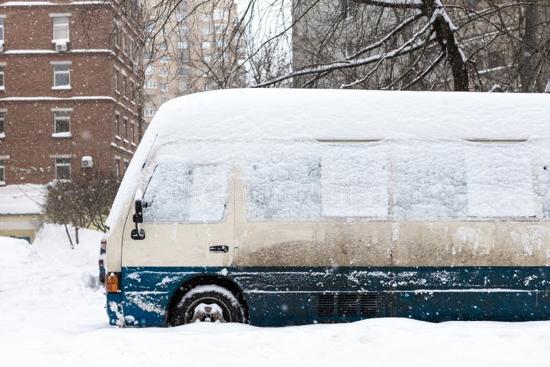 Bus Covered with Snow after a Snowfall Stock Image - Image of street ...