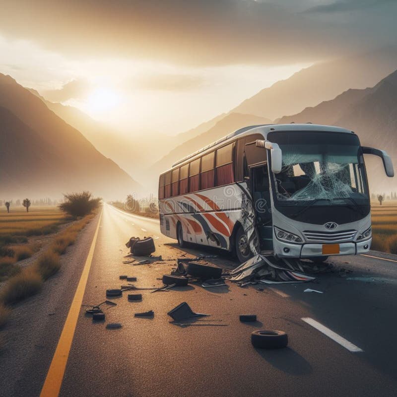 Bus Crash on the Highway, Illustration of a Traffic Accident 2 Stock ...