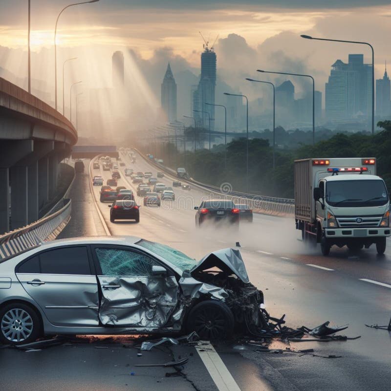 Car Crash on the Highway, Illustration of a Traffic Accident 3 Stock ...