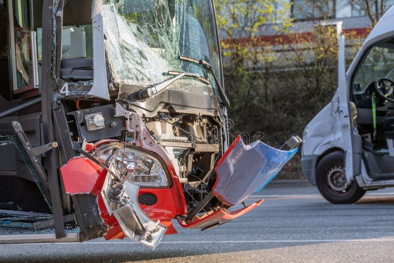 Bus_Crash stock image. Image of road, frontal, incident - 251693157