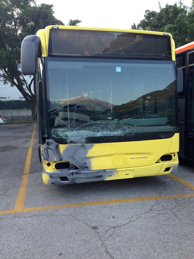 Bus Crashed after Accident on the Front Editorial Image - Image of ...