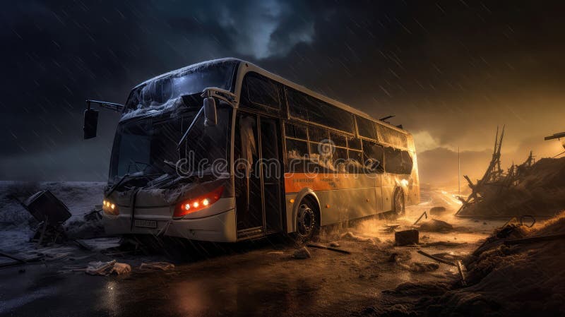 Bus Crashes in a Storm. Generative AI Stock Image - Image of control ...