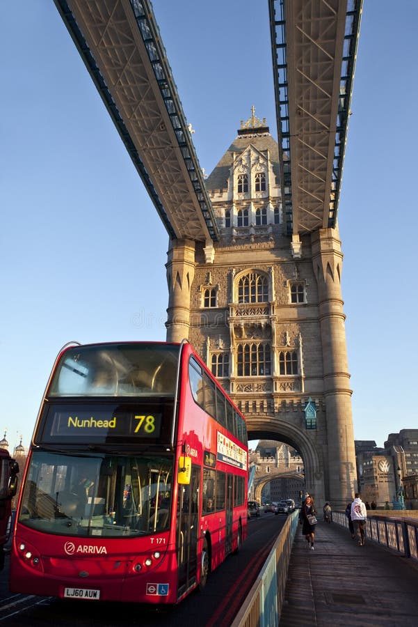 Bus Crossing Tower Bridge in London Editorial Stock Photo - Image of ...