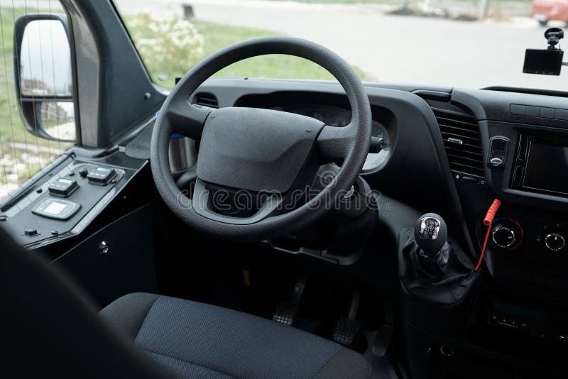 Bus Dashboard and Steering Wheel Stock Image - Image of odometer ...