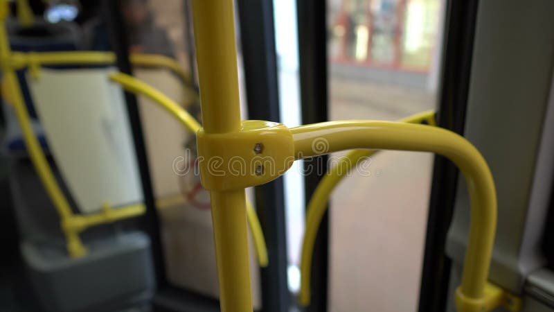 The Bus Doors Close and the Bus Pulls Away from the Stop. Close-up of ...