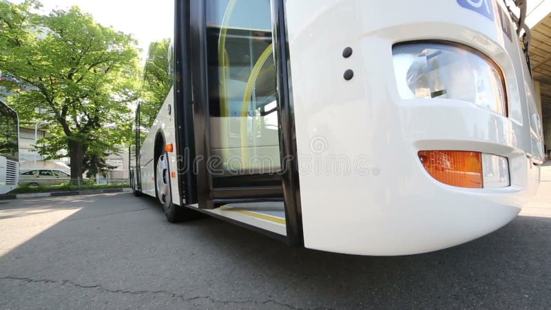 Bus Doors Closing with Reflection of a Woman on Stock Video - Video of ...