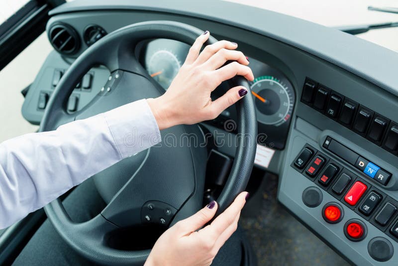 Bus driver in cockpit stock image. Image of coach, steering - 56707757
