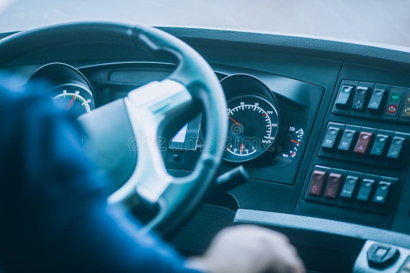 Bus Driver, Driving a Bus or Truck: View of the Steering Wheel and ...