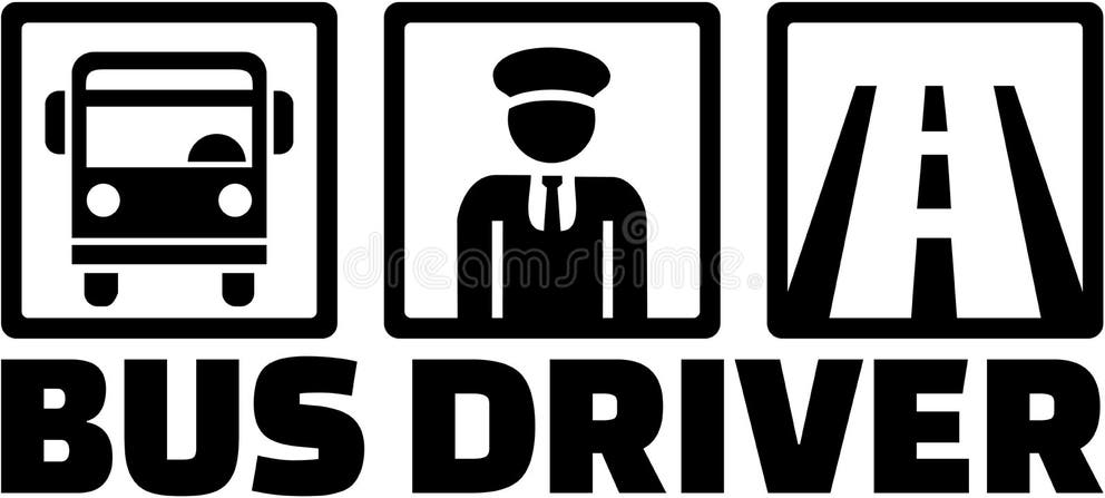 Bus driver with icons stock vector. Illustration of symbol - 107094683
