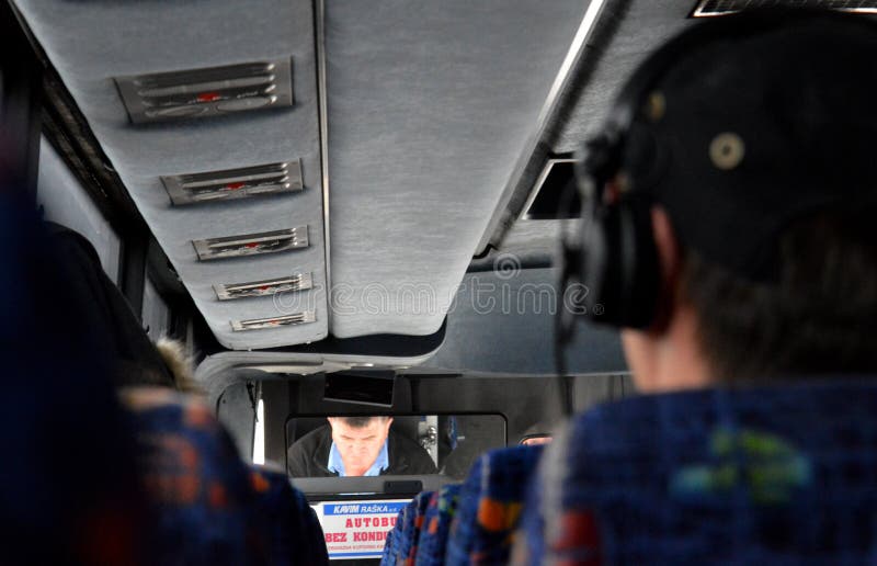 In the bus editorial photography. Image of mirror, driver - 113172502