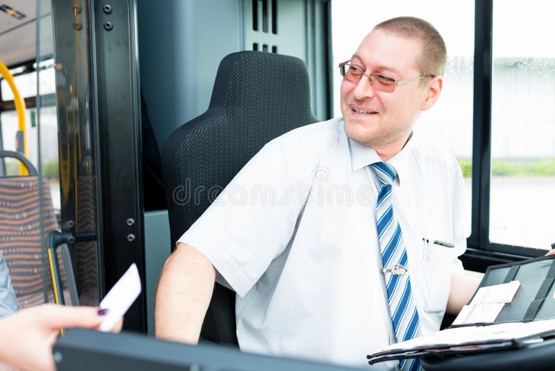 Bus Driver Selling Tickets in Bus Stock Photo - Image of transportation ...