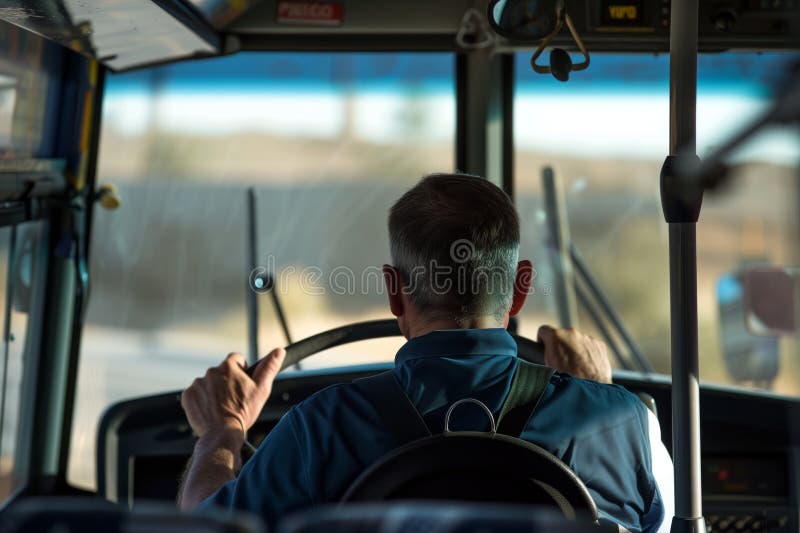 Bus Driver Steering Vehicle Viewed from Behind Stock Illustration ...