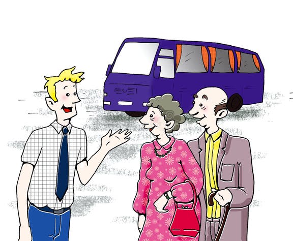Bus Driver Talking To Two Olde Stock Illustration - Illustration of ...