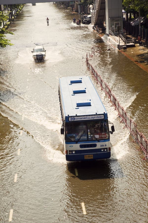 Bus Driving in Flooded Area, Mo Chit Editorial Photo - Image of ...