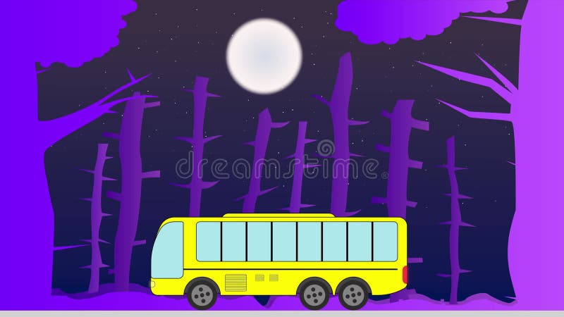 Bus Driving in a Forest at Night Purple Landscape Animation Motion ...