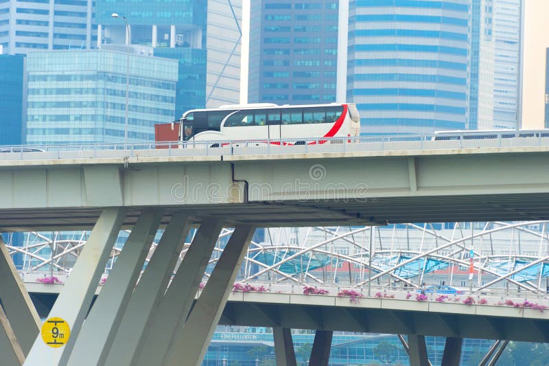 Bus Driving Overpass Bridge, Singapore Stock Image - Image of design ...