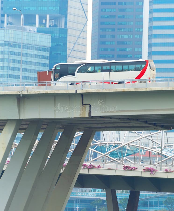 Bus Driving Overpass Bridge, Singapore Stock Image - Image of design ...