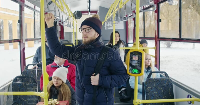 Bus Driving with Passengers Inside. Stock Video - Video of life ...