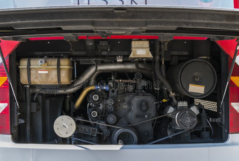 Bus engine close up stock photo. Image of engineering - 190958822