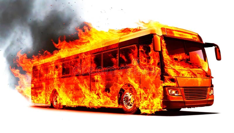 A Bus Engulfed in Flames, Showcasing a Dramatic Scene of Fire and Smoke ...