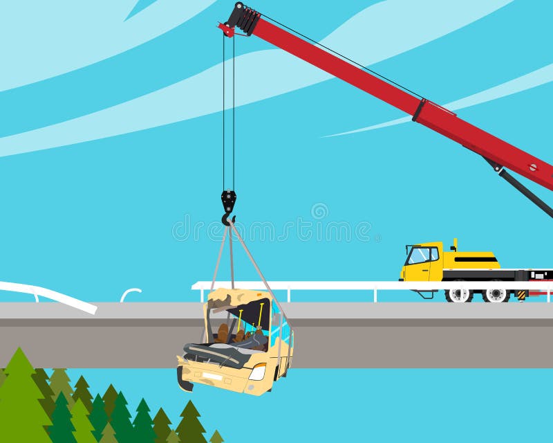 The Bus Fell from the Bridge Stock Vector - Illustration of danger ...