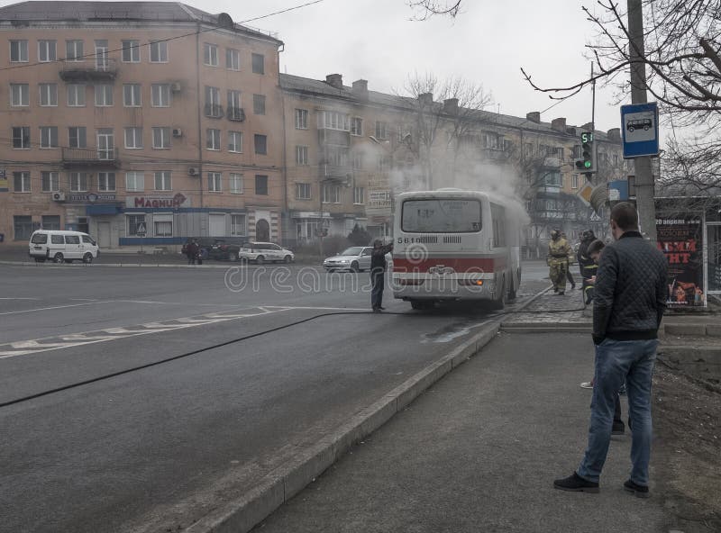 Bus fire on busstop editorial photo. Image of people - 113792386