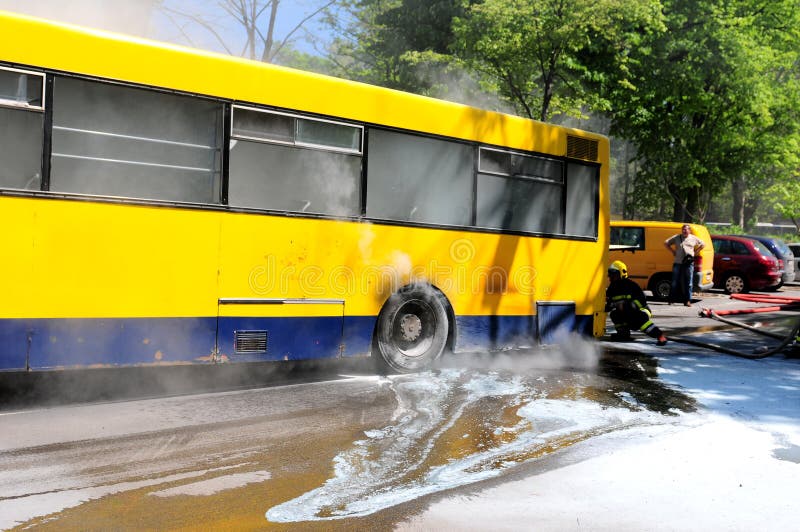 Bus on fire on the street editorial stock photo. Image of incident ...