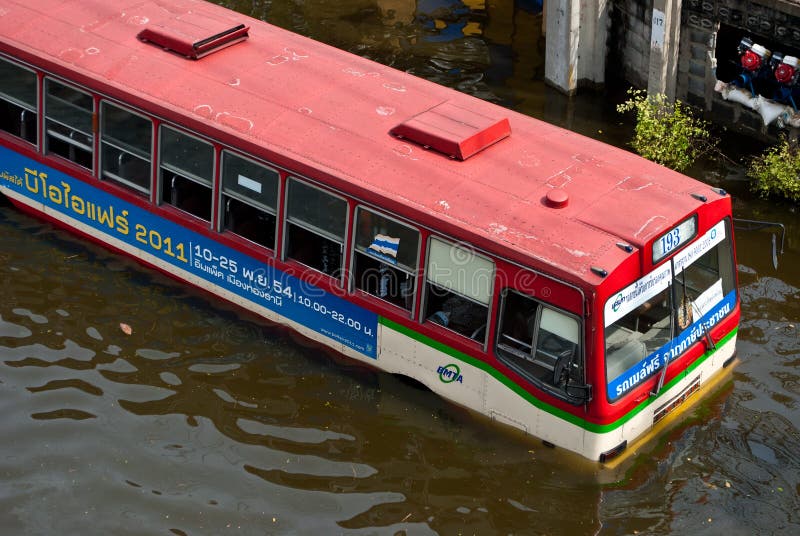 The Bus on the Flooding ,Bangkok Flooding Editorial Stock Photo - Image ...