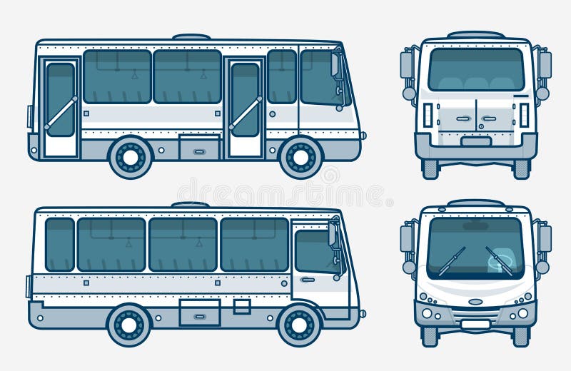 Bus Front, Side, Back View Line Style Stock Vector - Illustration of ...