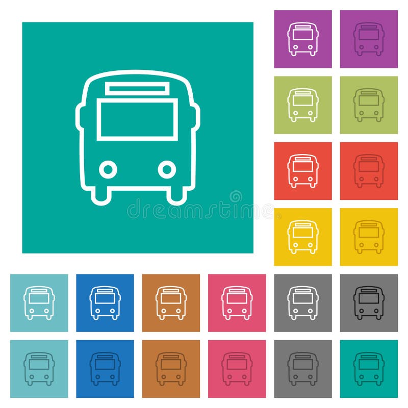 Bus Front View Outline Square Flat Multi Colored Icons Stock Vector ...
