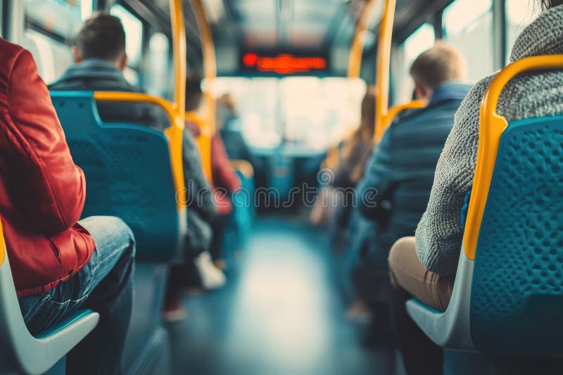 A Bus is Full of People Sitting in Blue Seats Stock Illustration ...