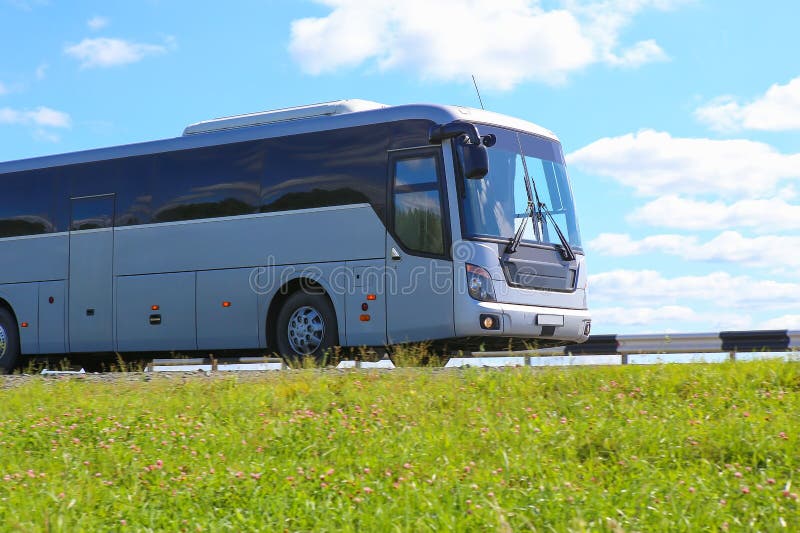Bus Goes on the Country Highway Stock Photo - Image of land, tour: 58553248