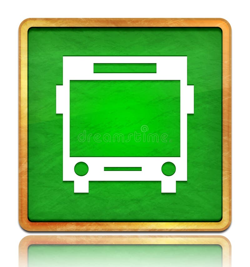 Bus Icon Chalk Board Green Square Button Slate Texture Wooden Frame ...
