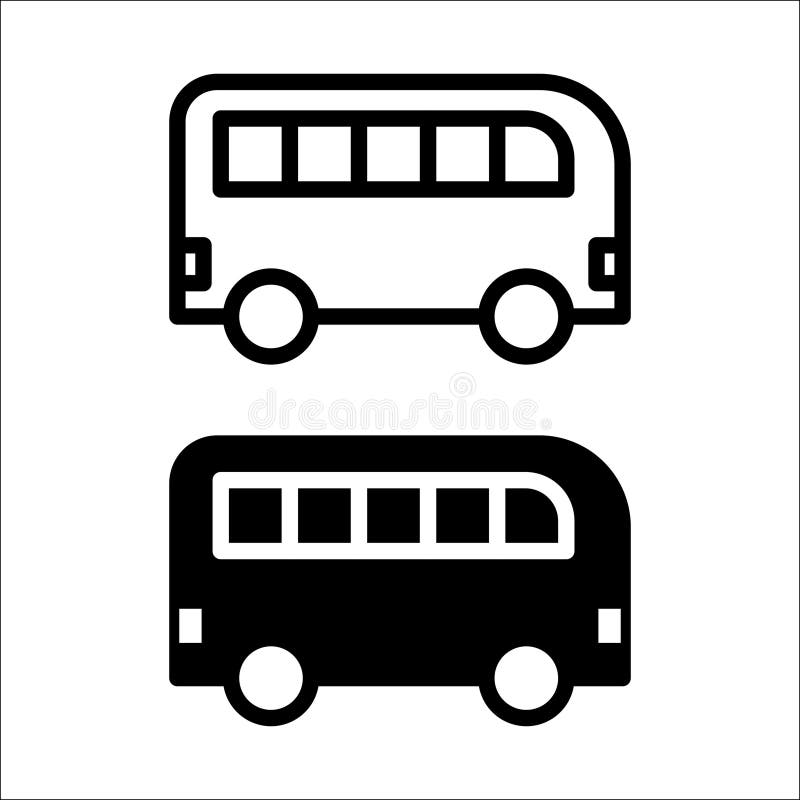 White and Black Bus Icon Illustrations Isolated on White Background ...