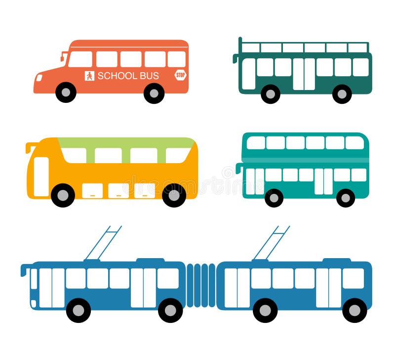 Bus Icon Set, Outline Vector Illustration Stock Vector - Illustration ...