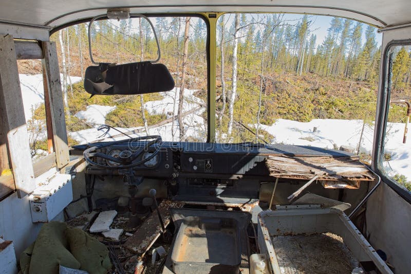 Bus interior. stock photo. Image of mirror, inside, broken - 346441434