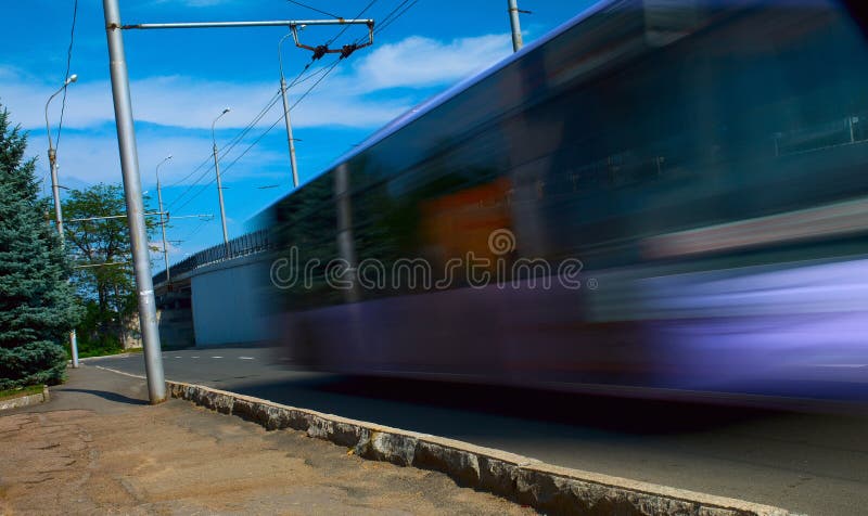 Bus in motion stock image. Image of lighting, glass, land - 32322415