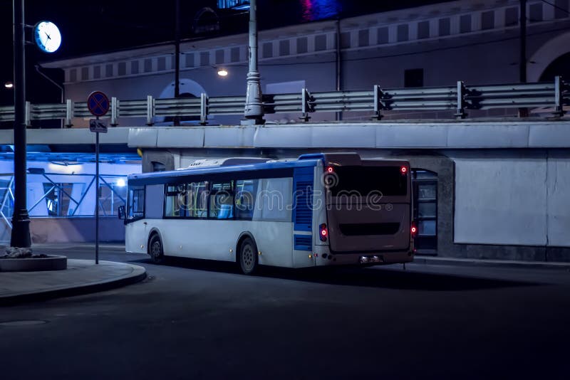 Bus moves at night stock photo. Image of city, orange - 115249784